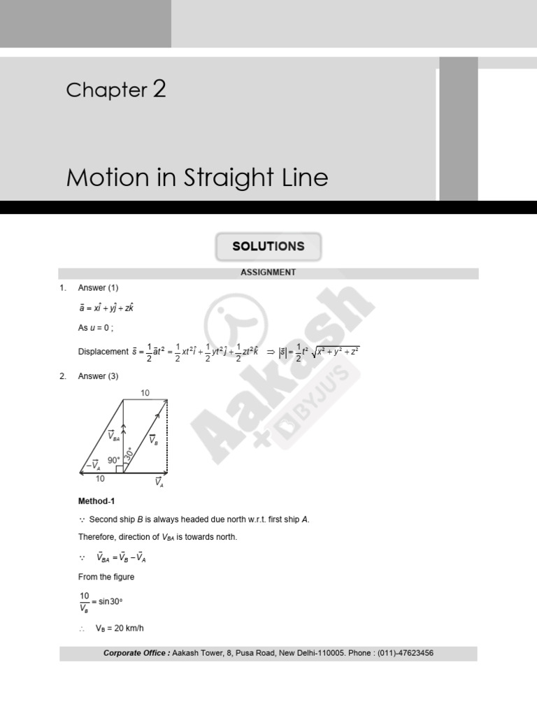 Chap-2 - Motion in Straight Line - Solutions | PDF | Velocity ...