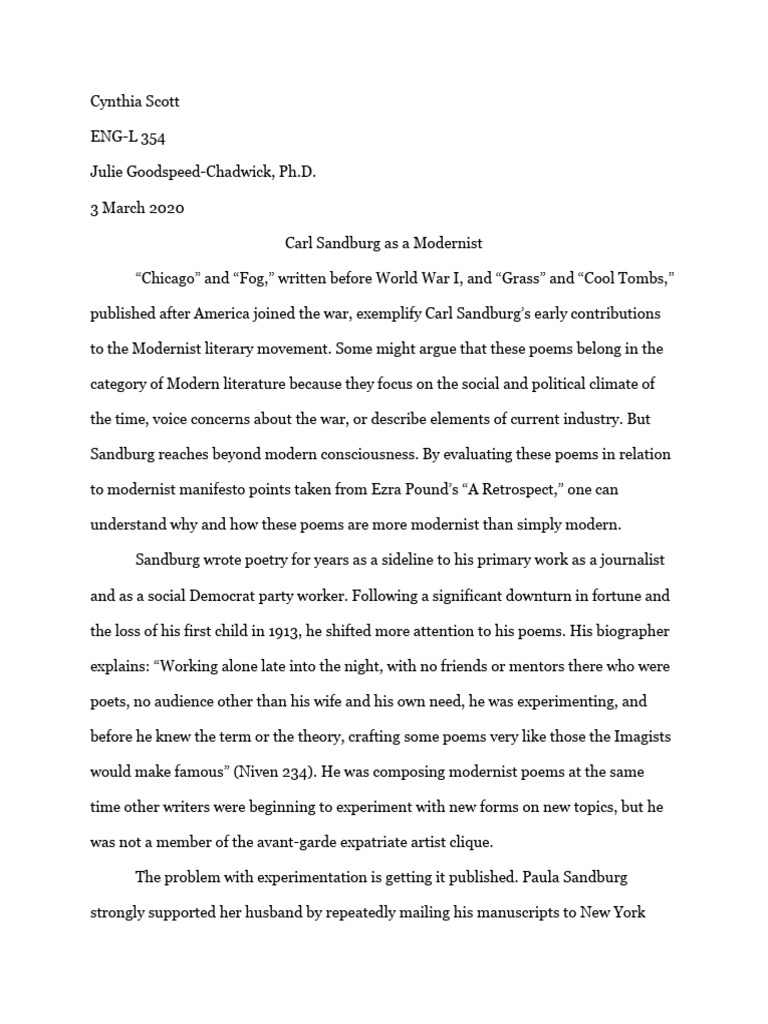 ENG-L 354 Sandburg As Modernist | PDF | Poetry | Modernism
