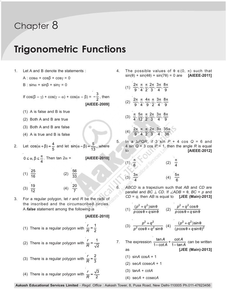 M Ch-08 Trigonometric Functions | PDF | Triangle | Elementary Mathematics