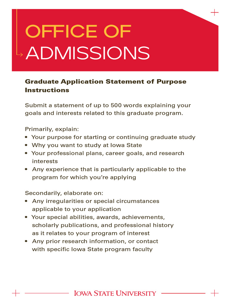 Graduate Application Statement of Purpose Instructions | PDF
