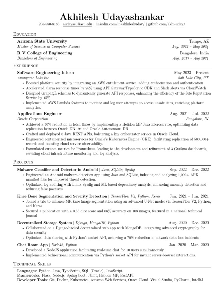 Akhilesh Udayashankar Resume | PDF | Computing | Information Technology Management