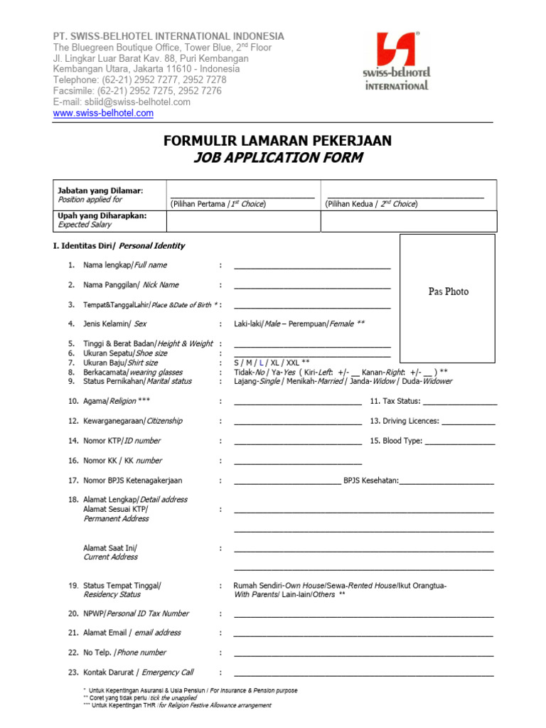Formulir Lamaran Pekerjaan SBI | PDF