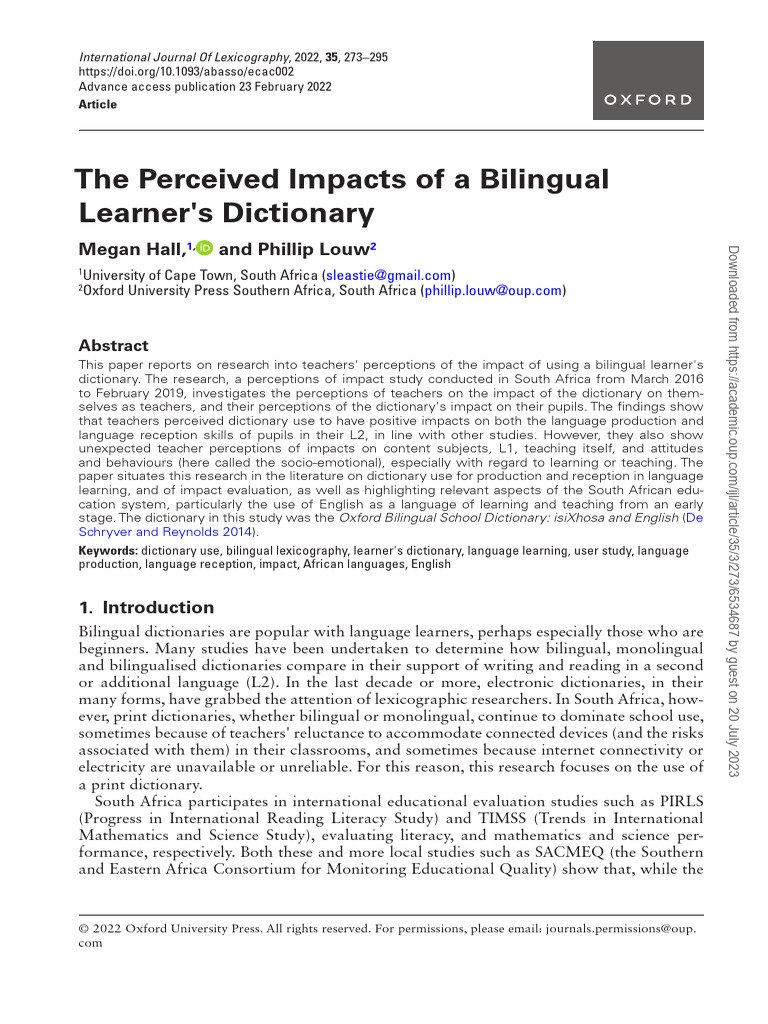 The Perceived Impacts of A Bilingual Learner's Dictionary | PDF ...