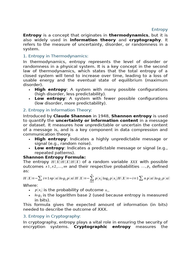 Understanding Entropy in Science and Security | PDF | Key (Cryptography ...