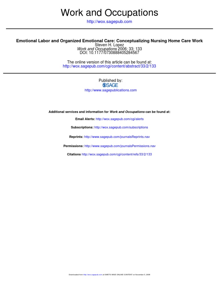 1 Emotional Labor and Organizational Emotional Care | PDF | Nursing ...