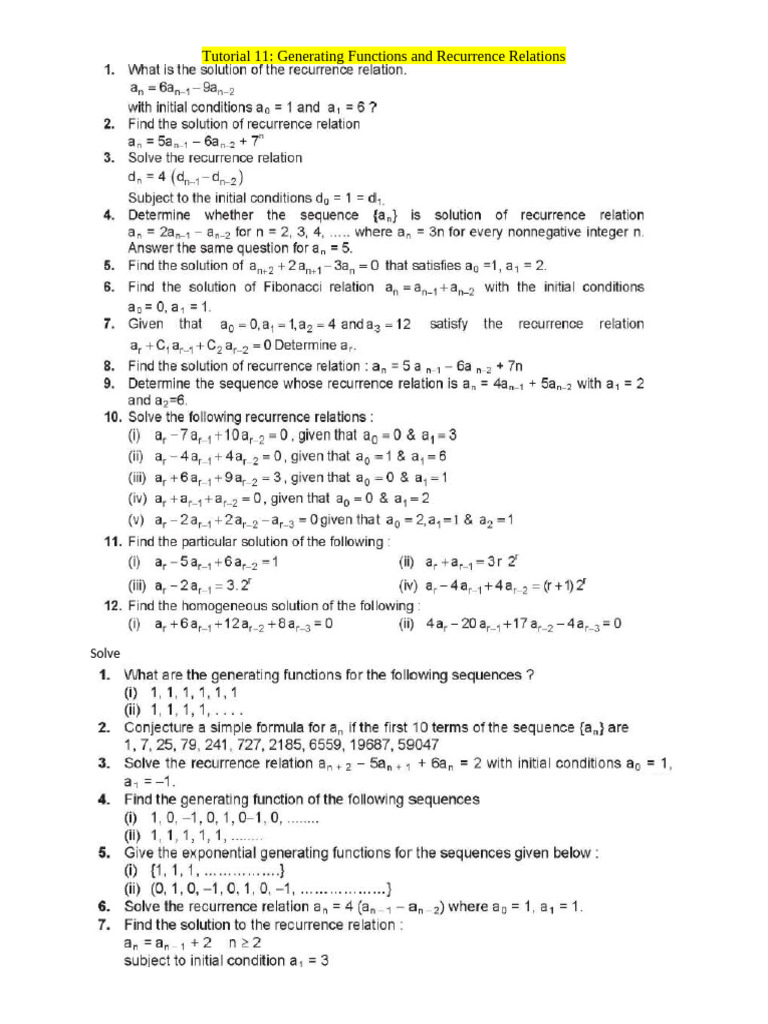 Unit 3 Generating Functions And Recurrence Relations Tw Pdf