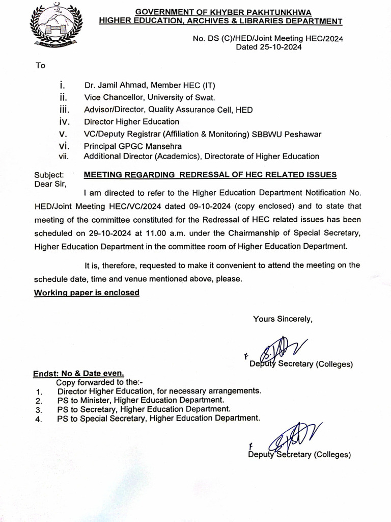 HED COMMITTEE On HEC Related Issues | PDF