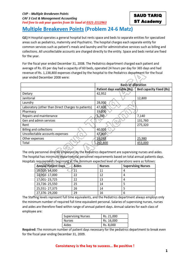 CAF 3 CVP-Multiple Breakeven Due To Multiple Fixed Cost | PDF ...