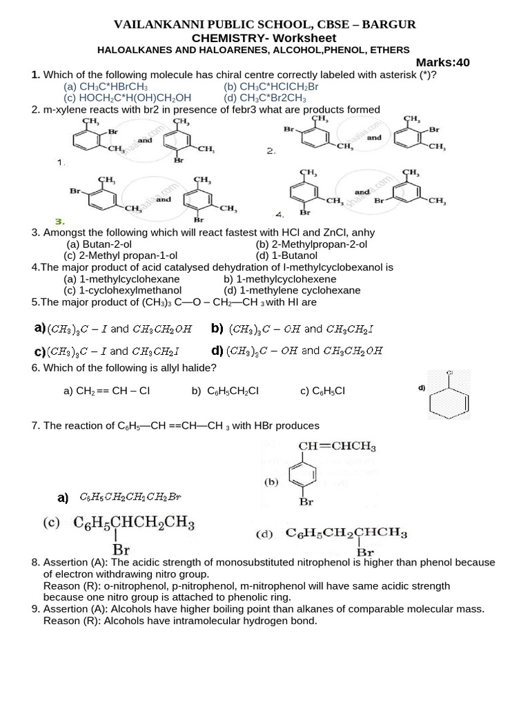 XII - CHEMISRTY - Work Sheet | PDF | Ether | Ester