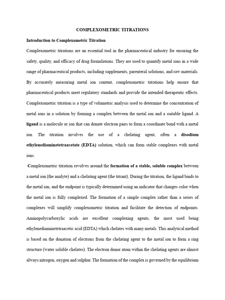 Lecture Note-Complexometric Titration | PDF | Titration | Chemistry