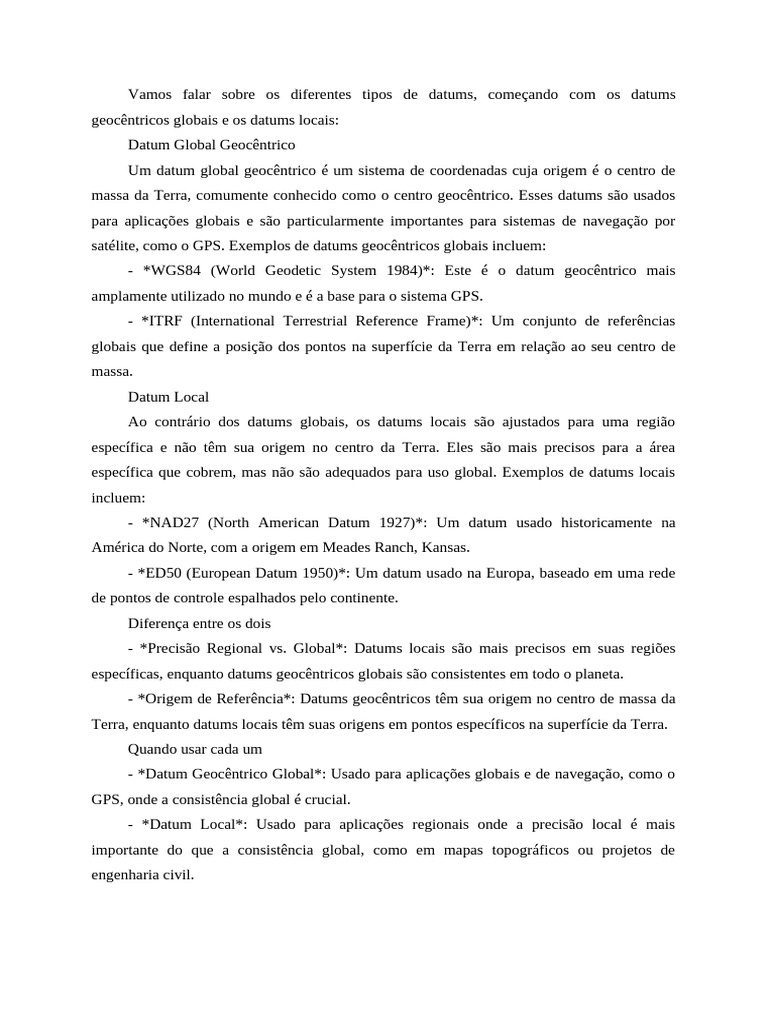 Vamos Falar Sobre Os Diferentes Tipos de Datums | PDF