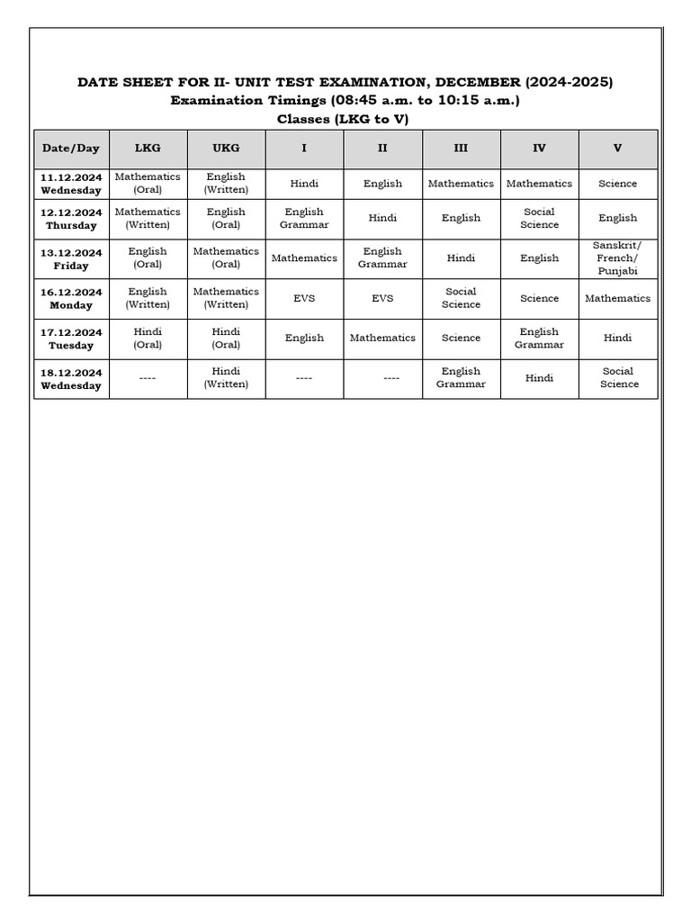 Stcs Date Sheets 2024 | PDF | Science
