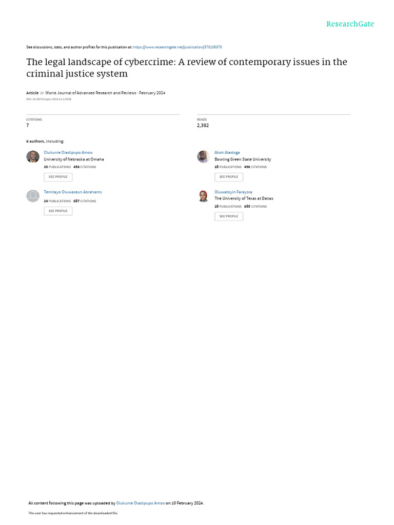The Legal Landscape of Cybercrime: A Review of Contemporary Issues in ...