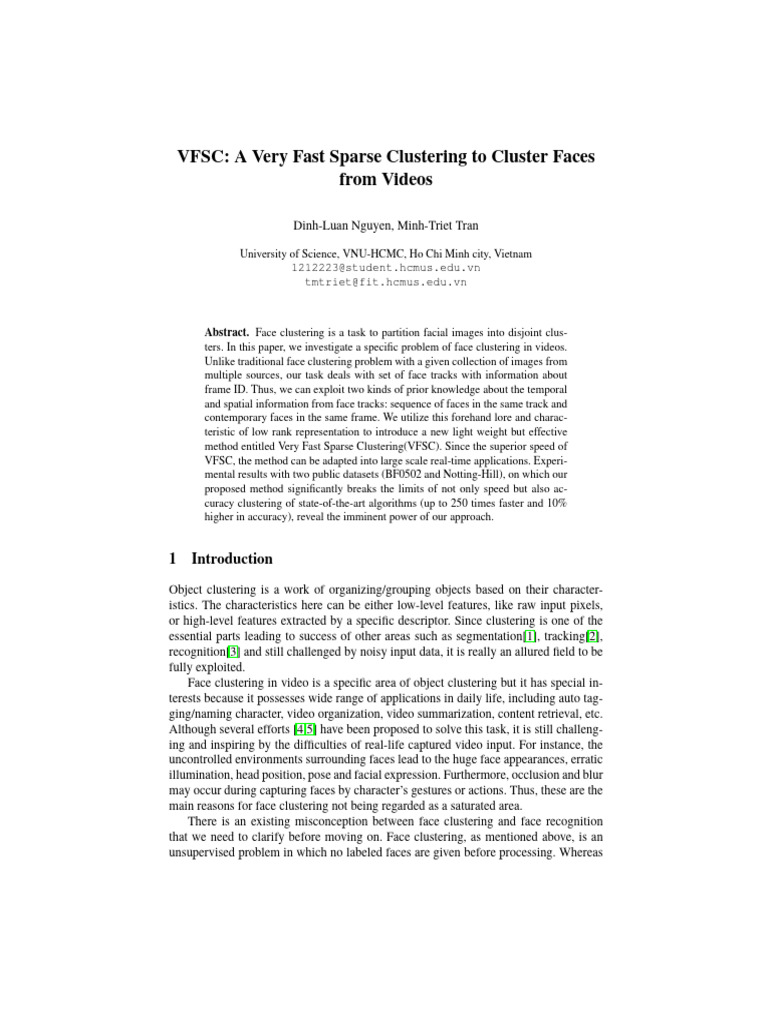 A Very Fast Sparse Clustering To Cluster Faces | PDF | Cluster Analysis | Matrix (Mathematics)