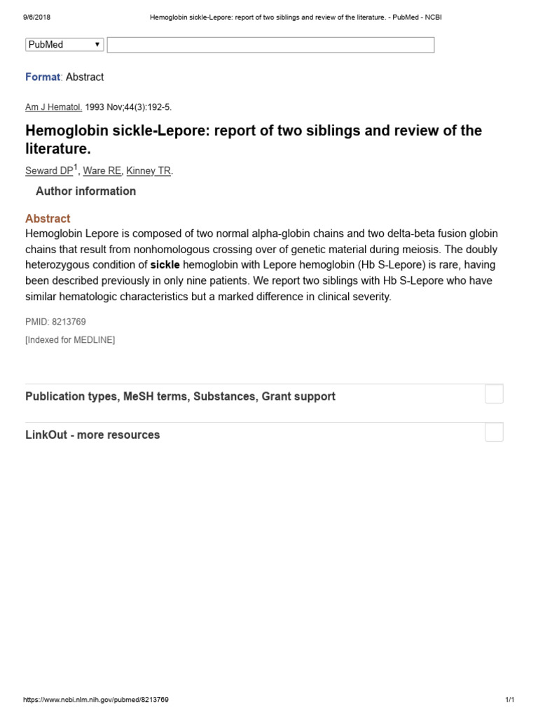 Hemoglobin Sickle Lepore | PDF