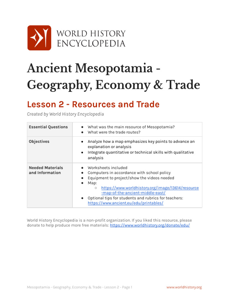 Lesson 2 - Resources & Trade | PDF | Mesopotamia | Trade