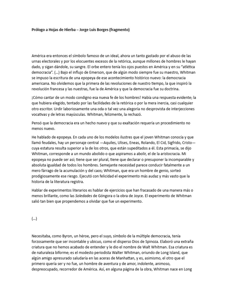 Prólogo a Hojas de Hierba de Borges | PDF | Walt Whitman