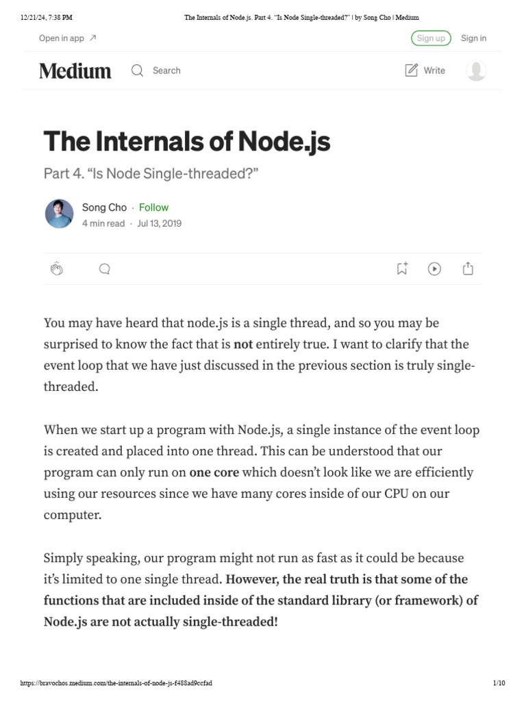 The Internals of Node.js. Part 4. “Is Node Single-threaded_” _ by Song Cho _ Medium | PDF ...