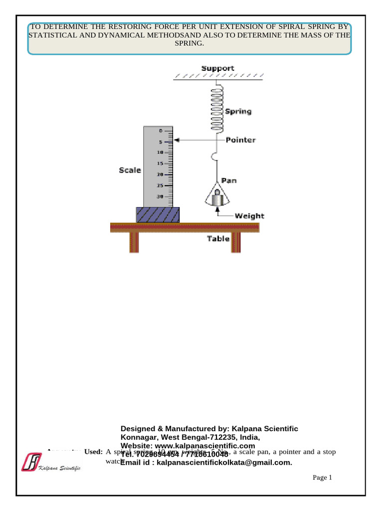 Restoring Force of Spiral Spring Experiment | PDF | Force | Oscillation