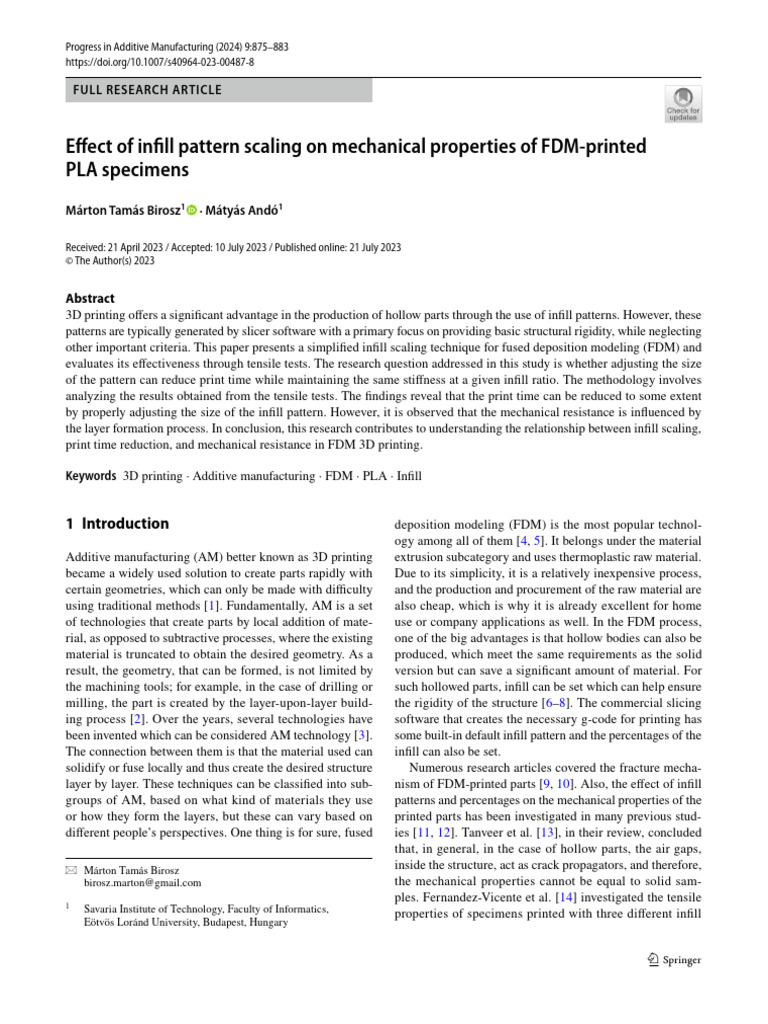 Efect of infll pattern scaling on mechanical properties of FDM‑printed | PDF | 3 D Printing ...