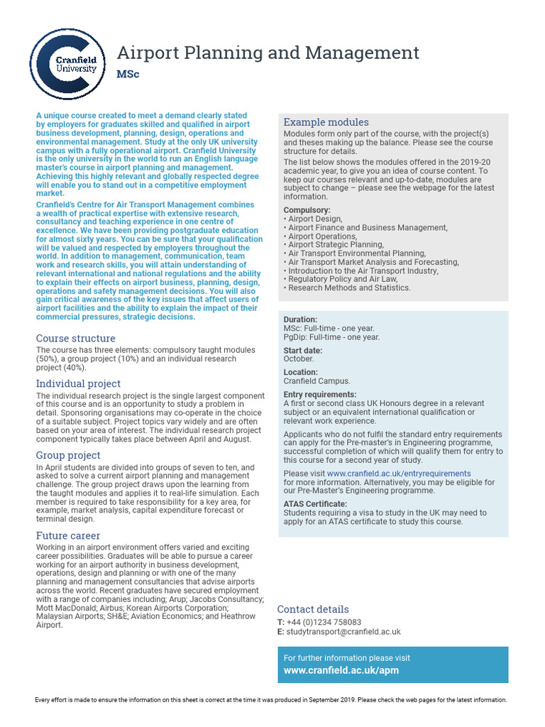 MSc in Airport Planning & Management | PDF | Airport