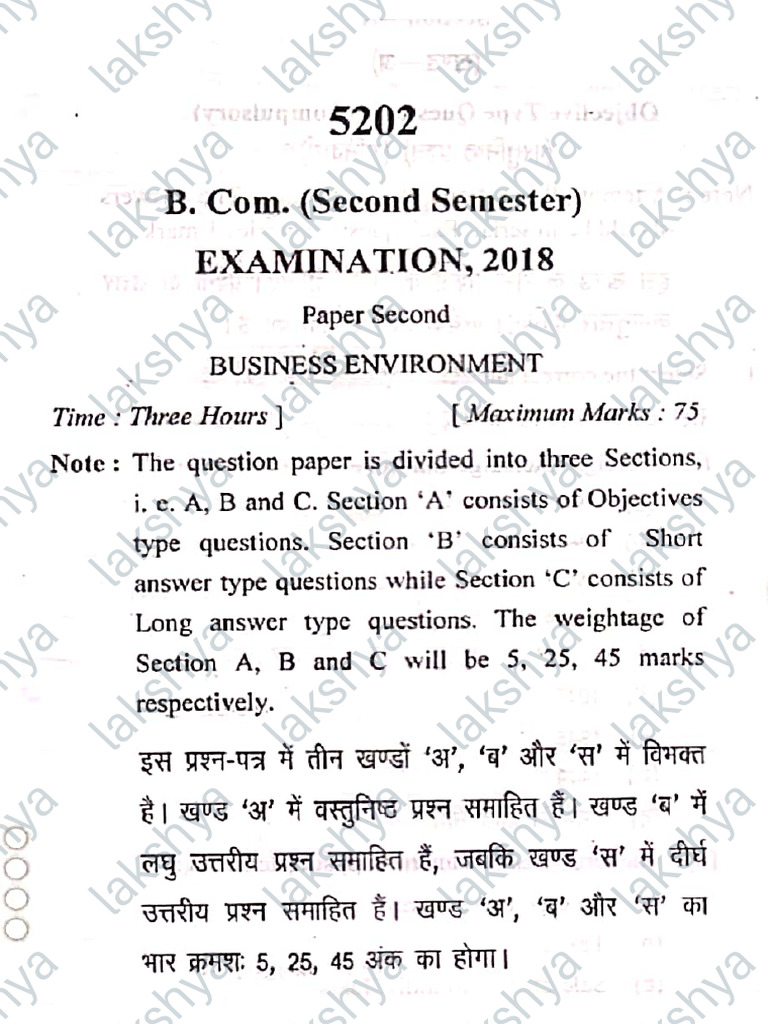 B. Com 2 Sem Previous Papers Business Environment | PDF