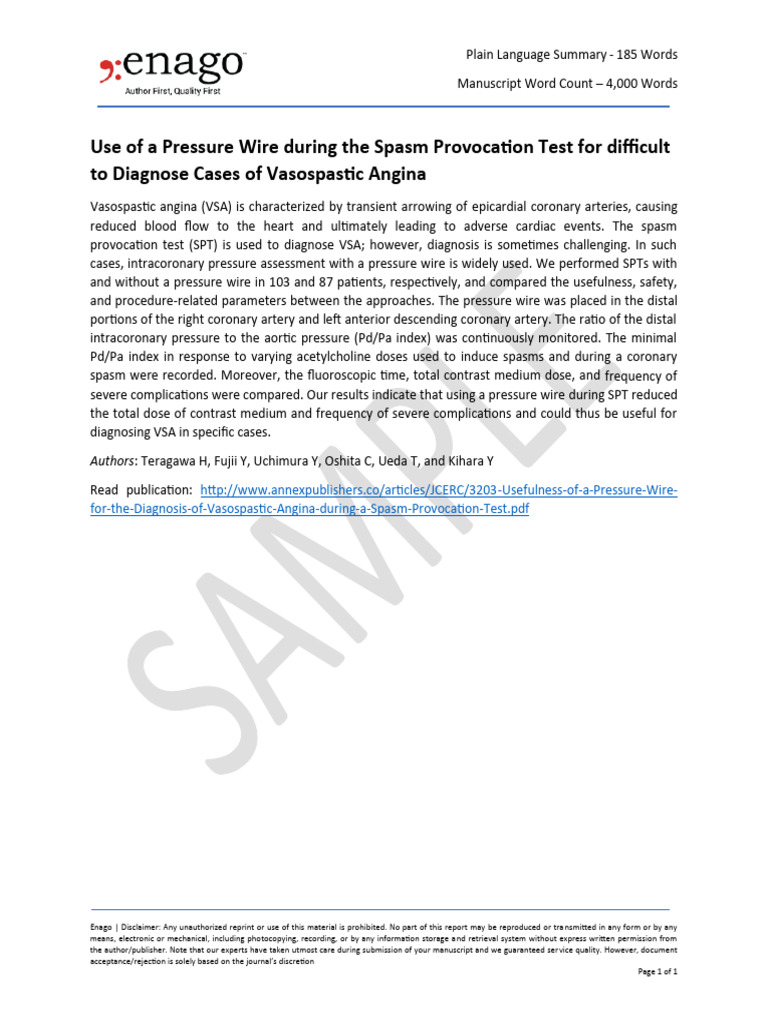 Plain-Language-Summary-Sample-Insertion-Of-Pressure | PDF | Coronary ...