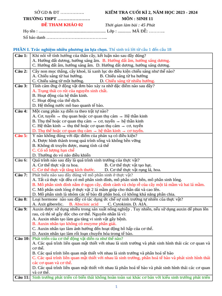 11 - - ĐỀ MINH HỌA 2 - - KTCK2 - - SH11 | PDF