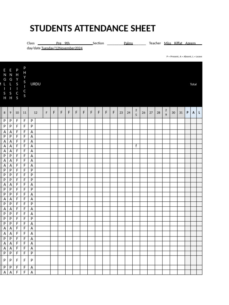 Pre-9th Grade Attendance Sheet | PDF