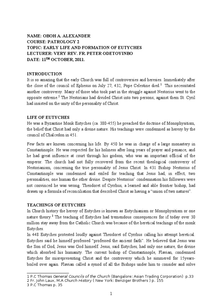 Early Life and Formation of Eutyches | PDF | Council Of Chalcedon ...