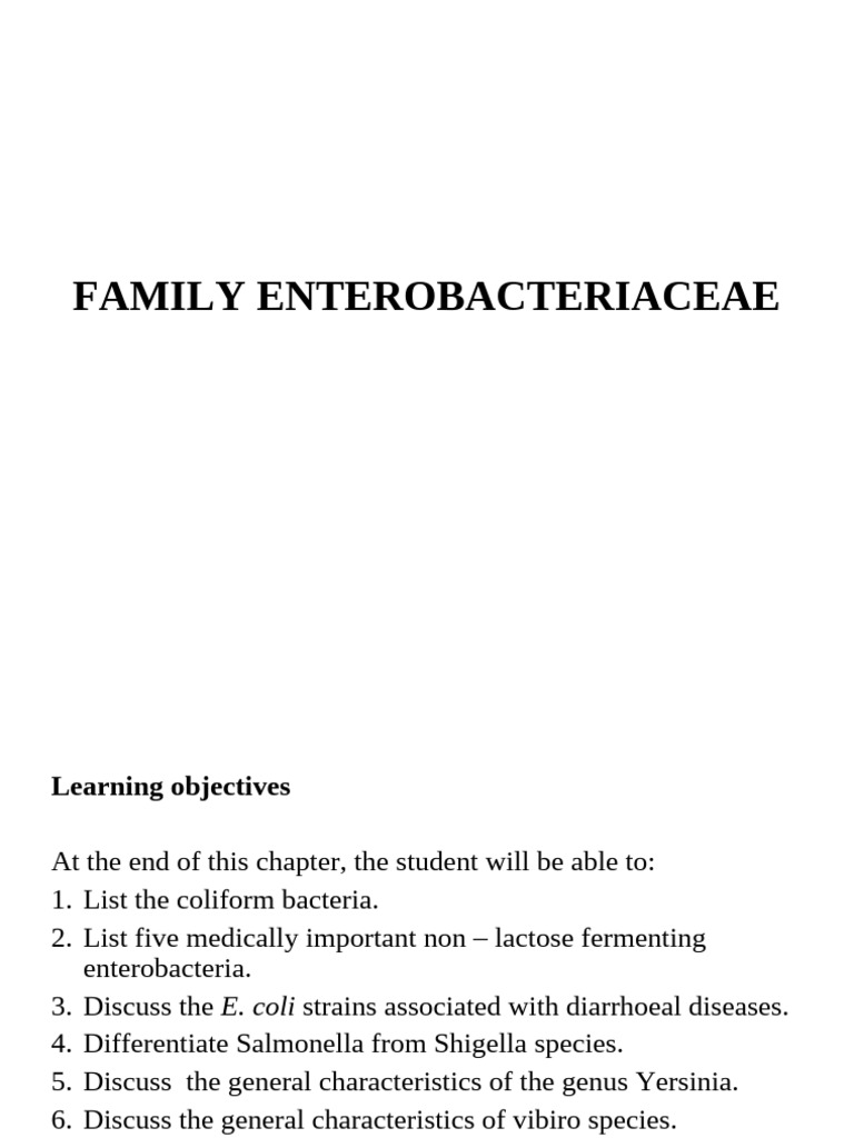 Family Enterobacteriaceae 2015-1 | PDF | Salmonella | Infection