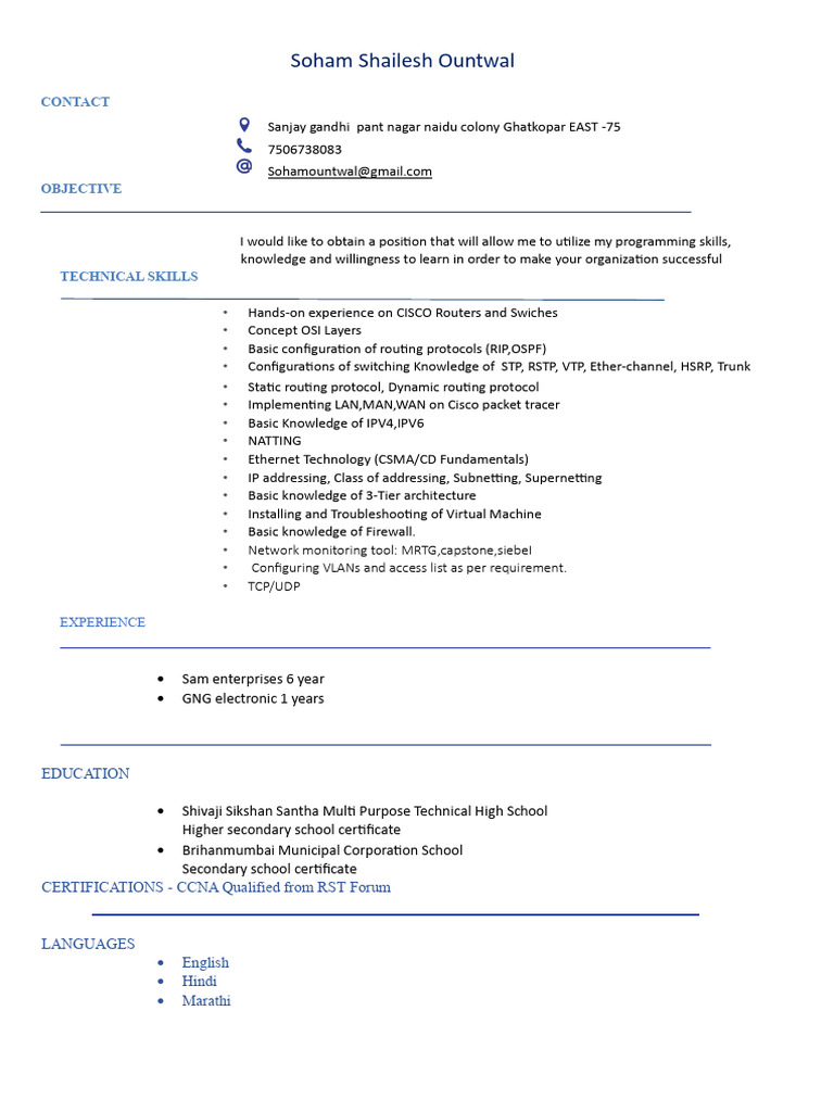 Soham Ountwal CV 1 | PDF