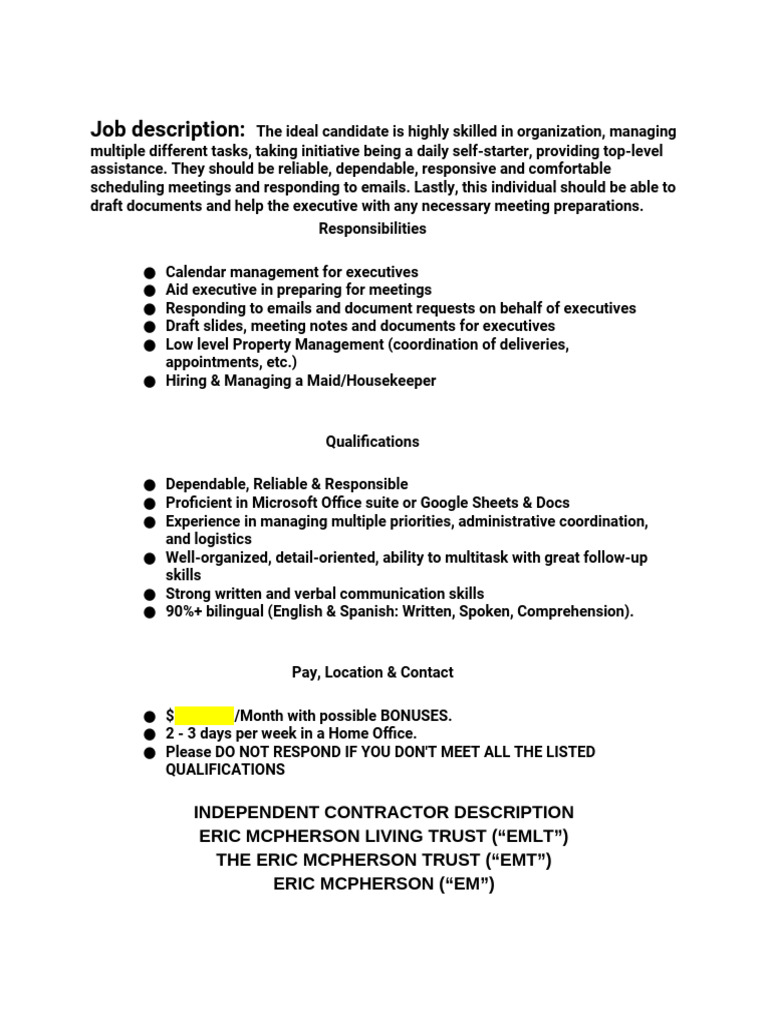Executive Assistant Job Description | PDF