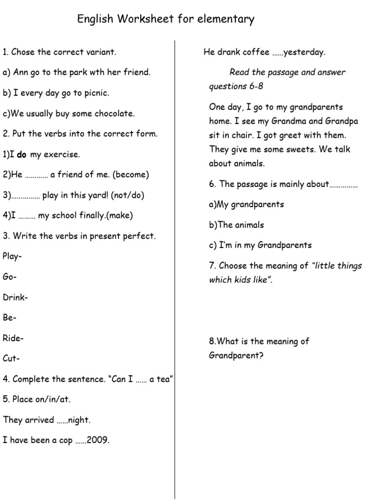 English Worksheet | PDF