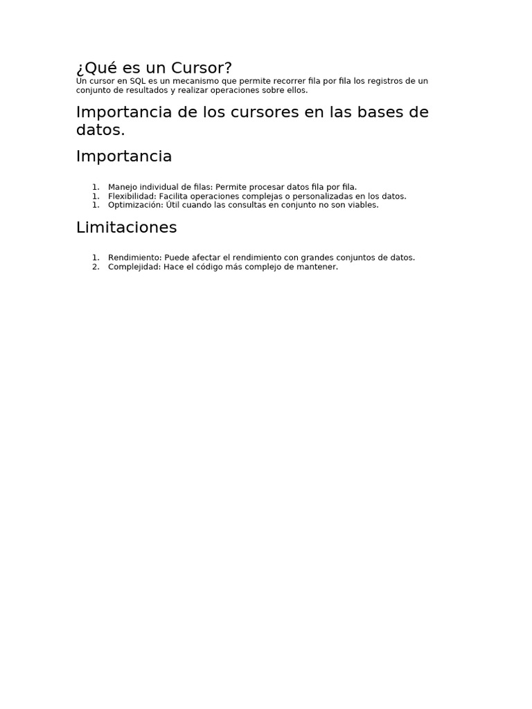 Cursores en SQL: Uso y Limitaciones | PDF
