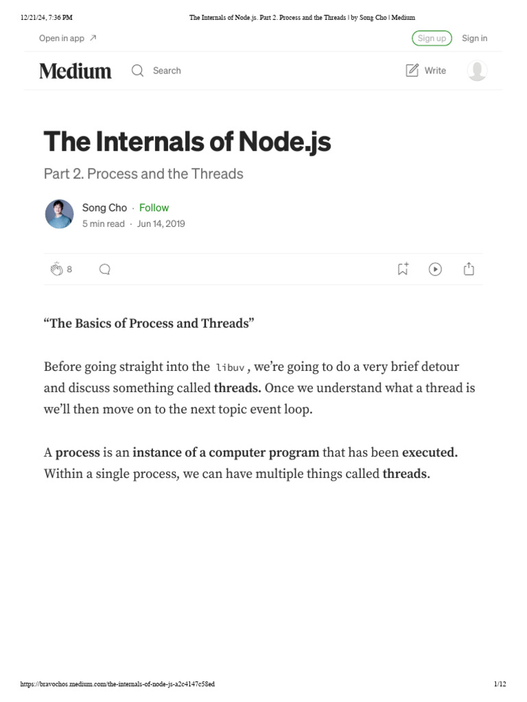 The Internals of Node - Js. Part 2. Process and The Threads - by Song Cho - Medium | PDF ...