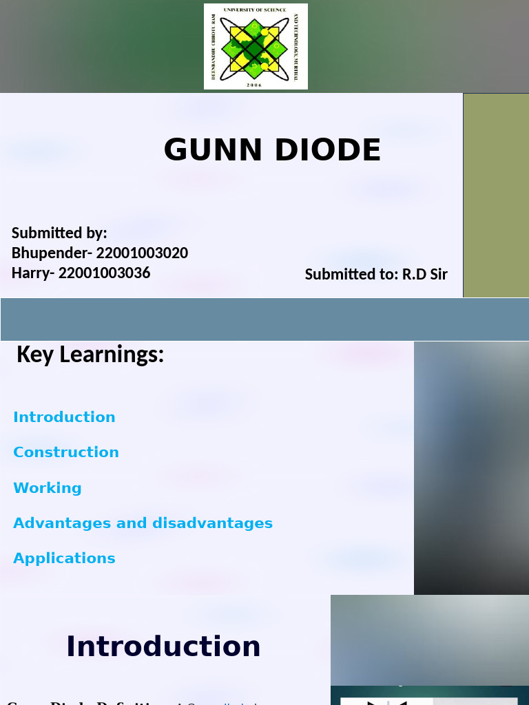 Presentation On Gunn Diode | PDF | Diode | Microwave