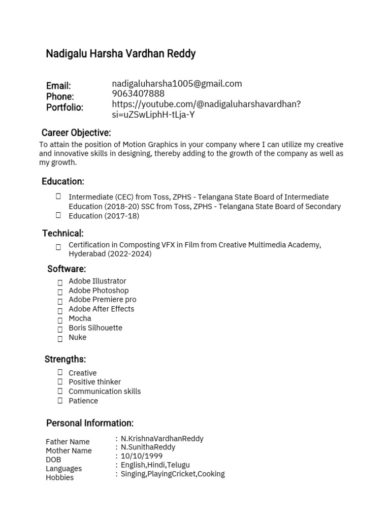 Harsha Vardhan Reddy Resume PDF | PDF
