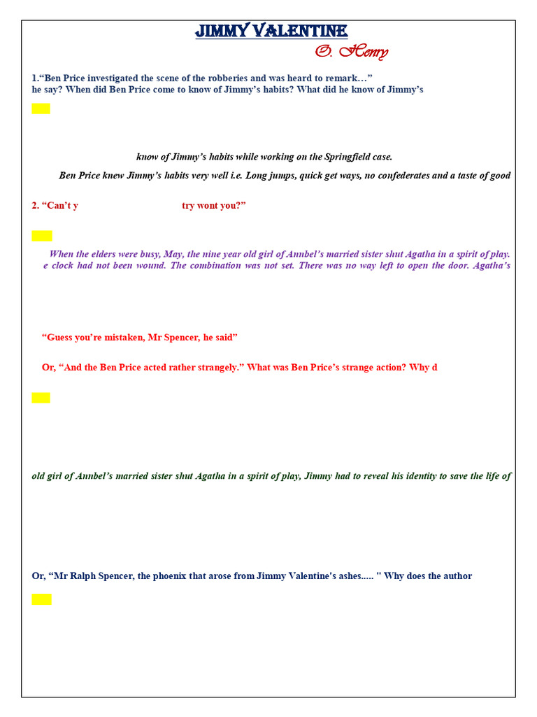 Jimmy Valentine Presentation | PDF
