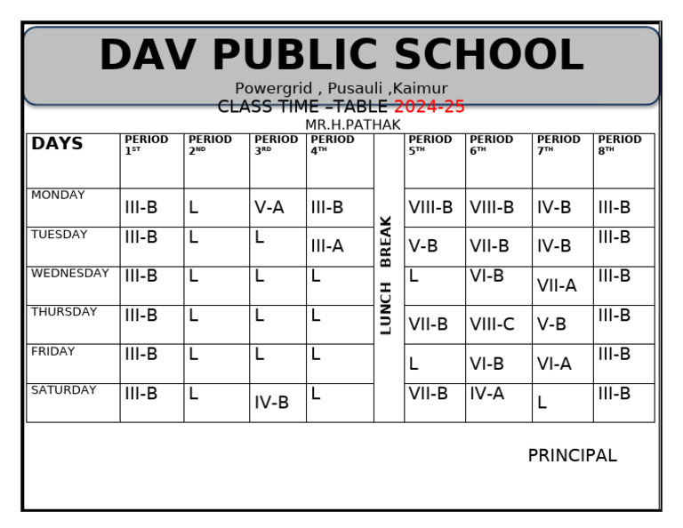 DAV Public School Class Timetable 2024-25 | PDF