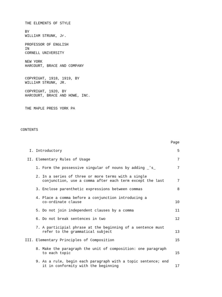 The Elements of Style | PDF | Comma | Grammar