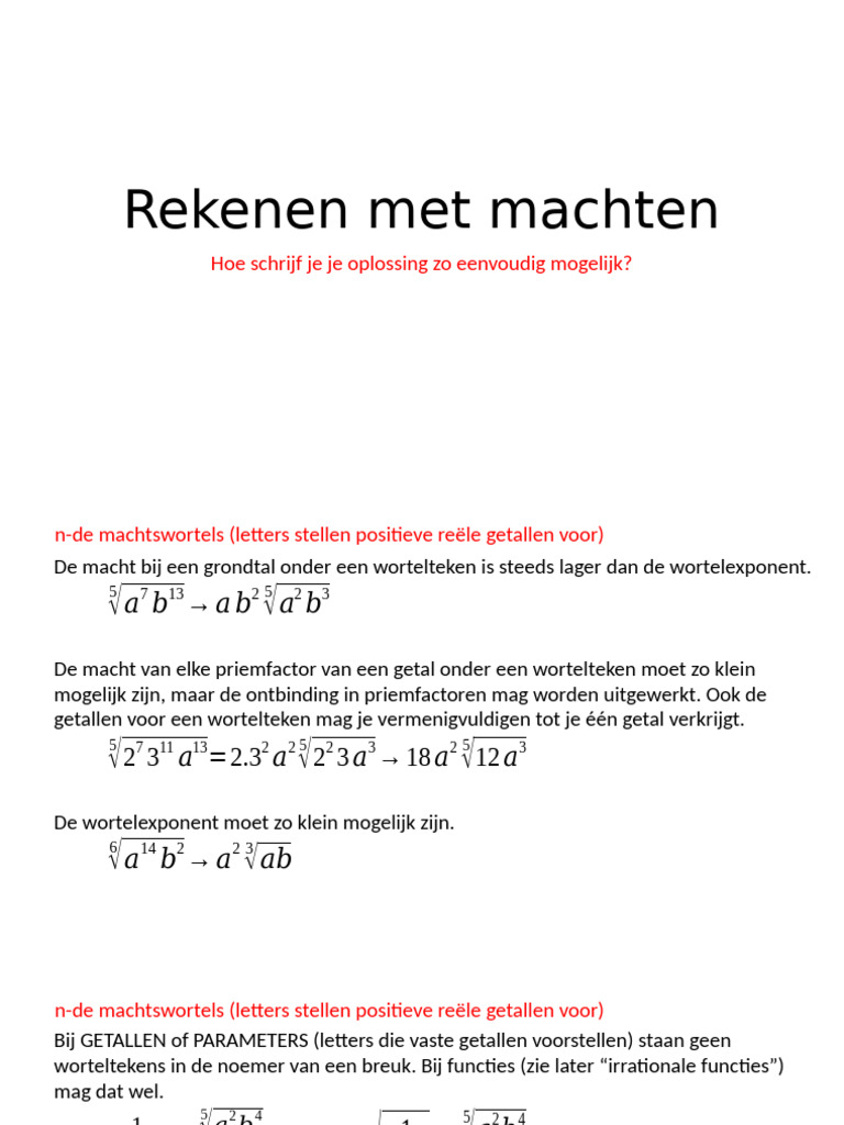Regels Notatie Rekenen Met Machten | PDF