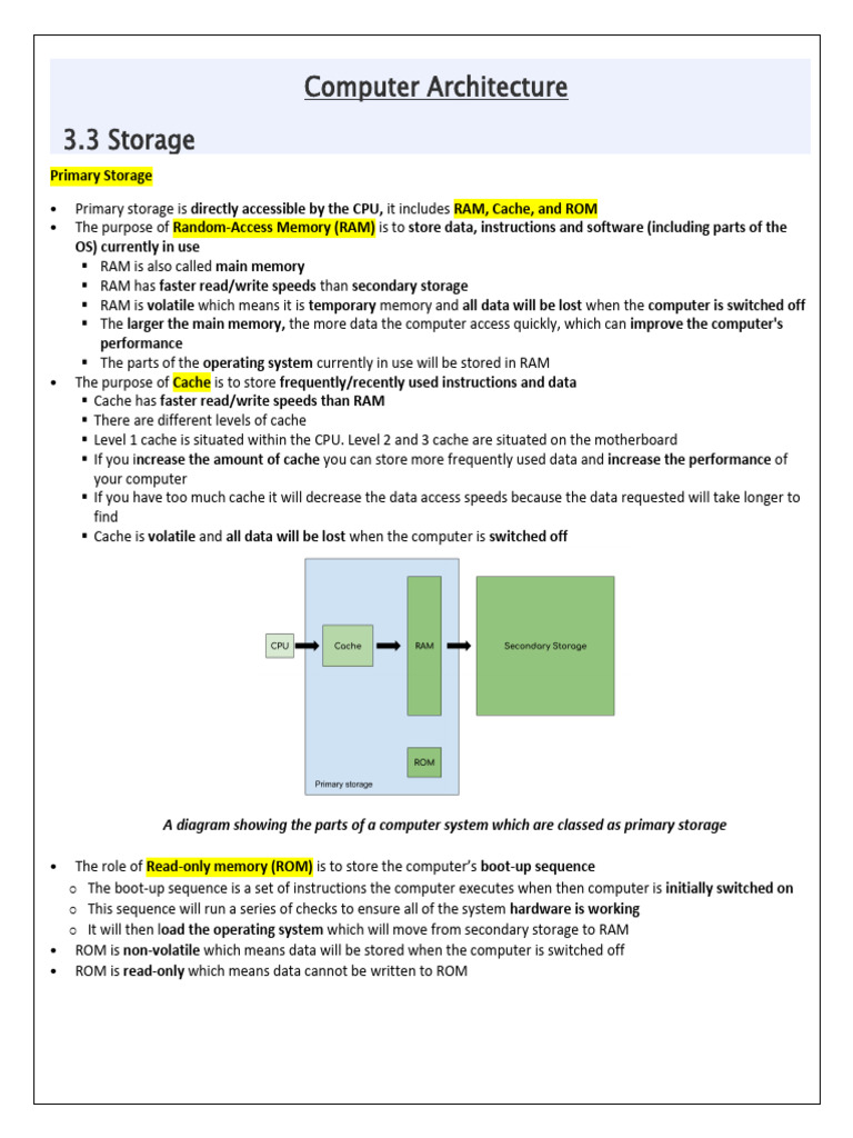 3.3 Primary & Secondary Storage | PDF | Computer Data Storage | Random Access Memory