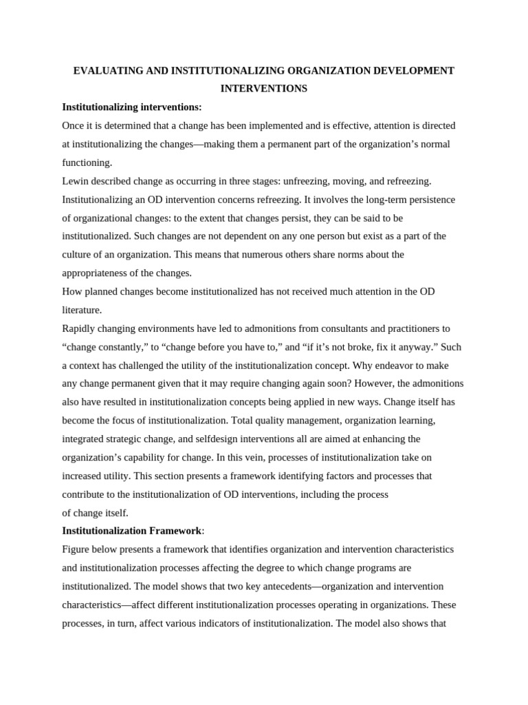 Evaluating and Institutionalizing Organization Development ...