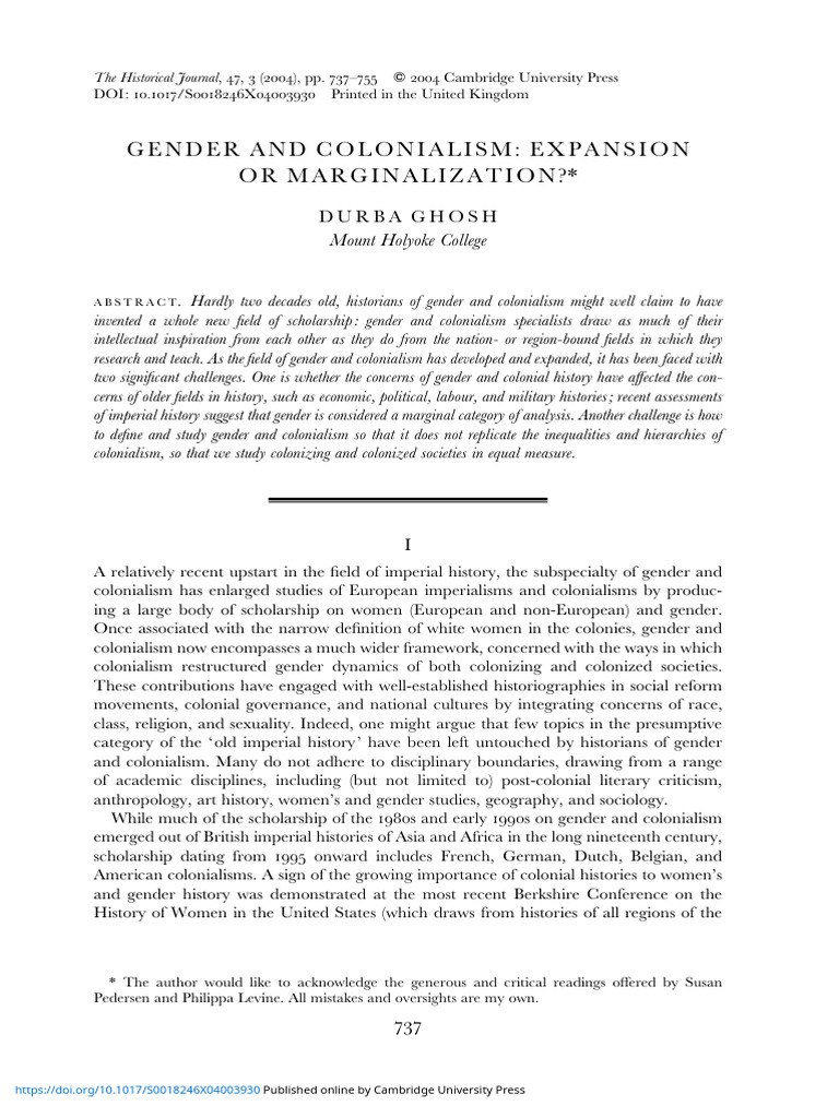 Gender and Colonialism Expansion or Marginalization | PDF | Feminism ...