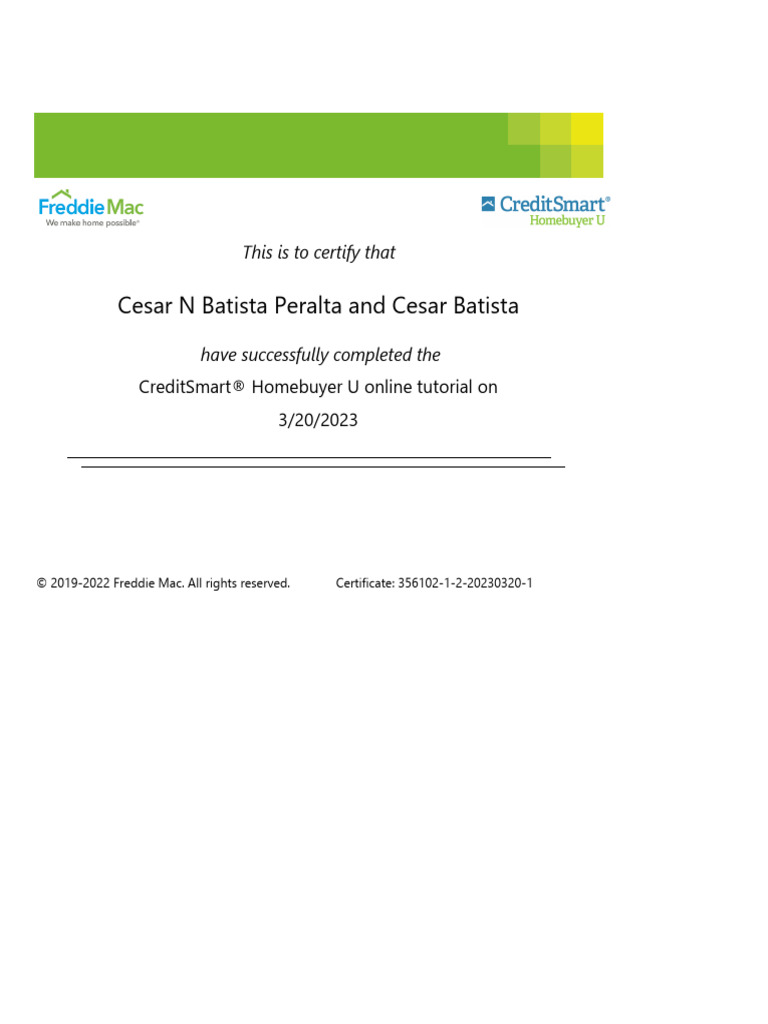 CreditSmart Tutorial Completion Certificate | PDF