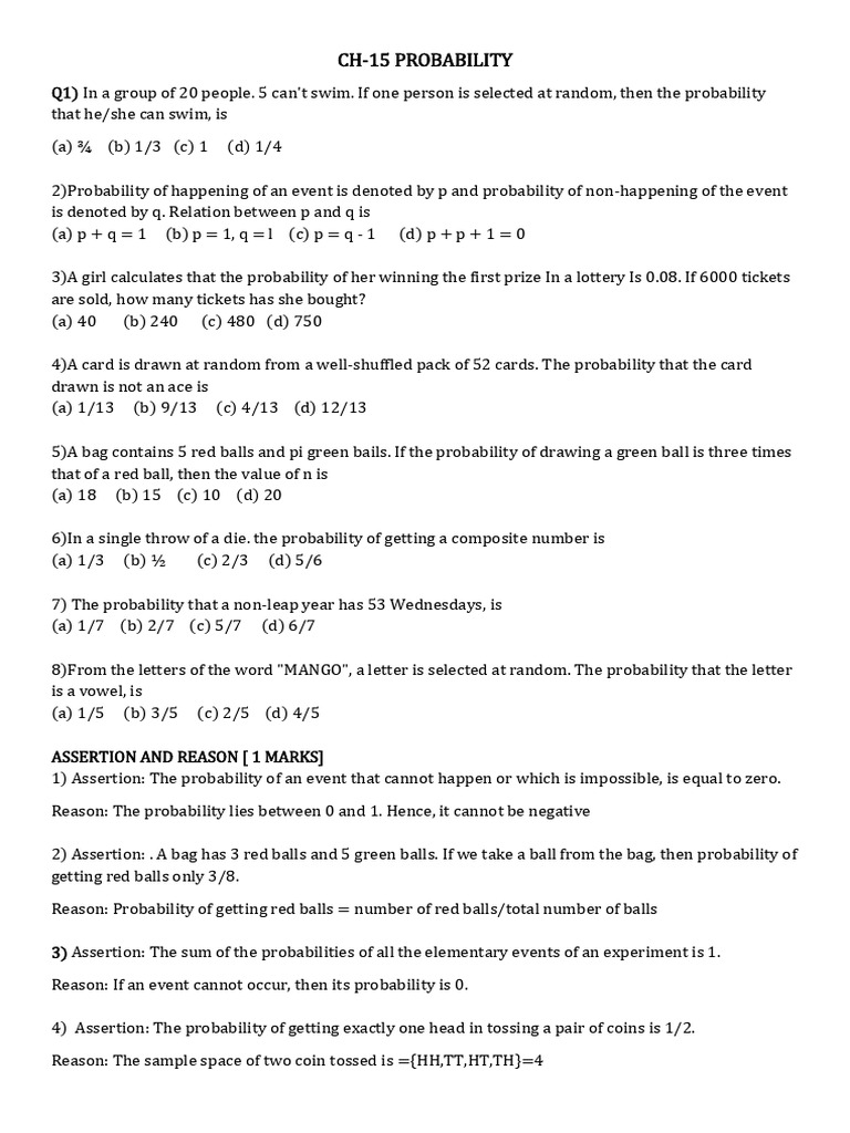 Ch 15 Probability | PDF | Probability | Odds