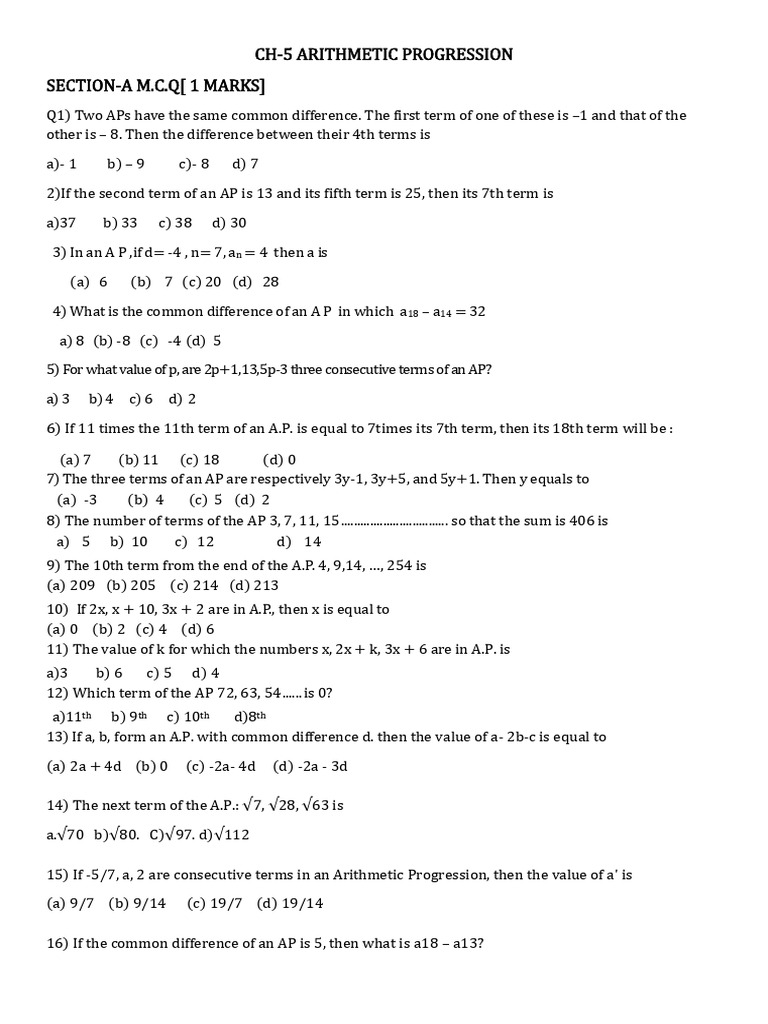 Chapter-5 Arithmetic Progression | PDF