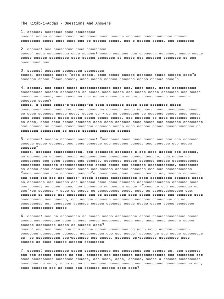 The Kitáb-i-Aqdas - Questions and Answers | PDF