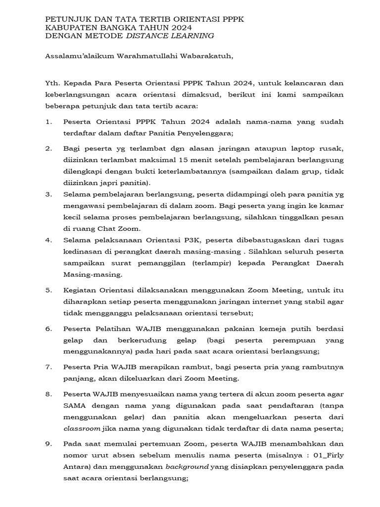 Tata Tertib Peserta Orientasi PPPK 2024 oke | PDF
